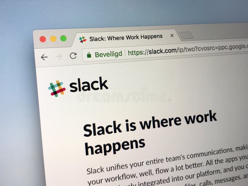 Homepage of Slack editorial photography. Image of information - 119140082