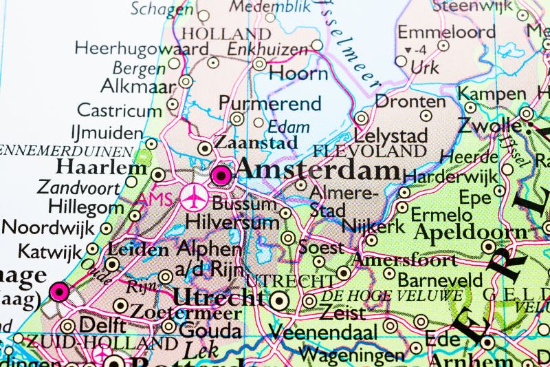 Amsterdam Netherlands Map Close-up with Detailed Roads.. Stock Photo ...