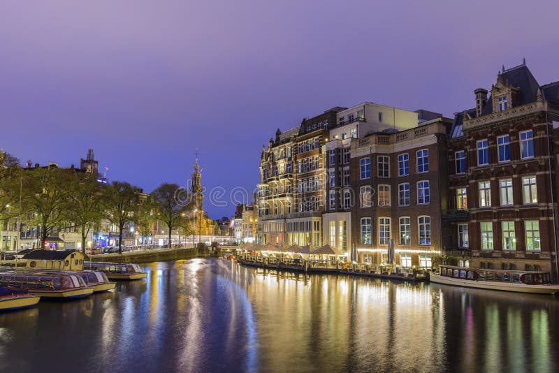 Amsterdam Netherlands, Night City Skyline Stock Image - Image of ...