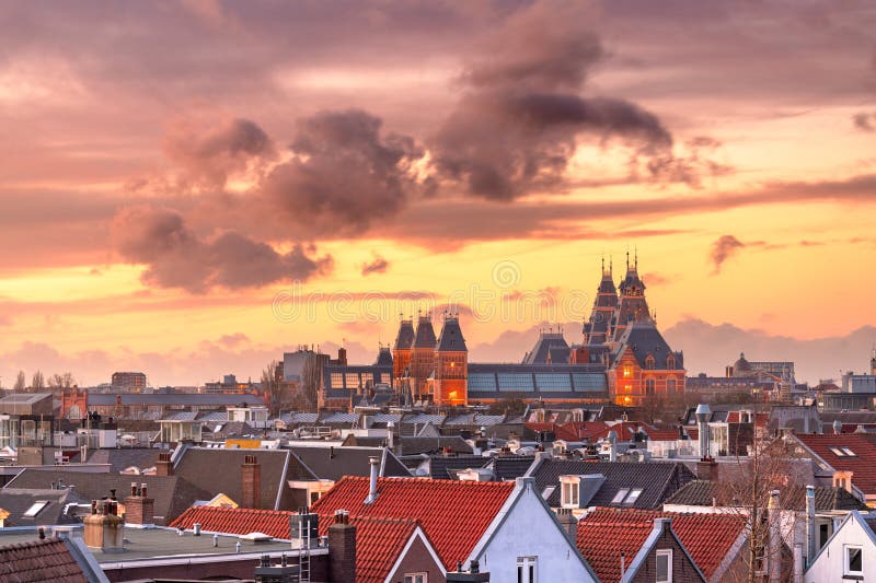 Amsterdam, Netherlands Rooftop View Stock Image - Image of dawn, place ...