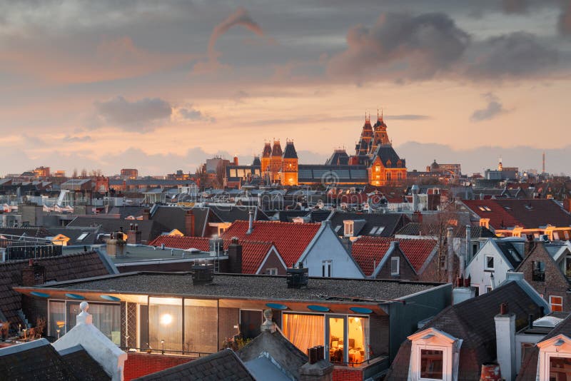 Amsterdam, Netherlands Rooftop View at Dusk Stock Photo - Image of ...