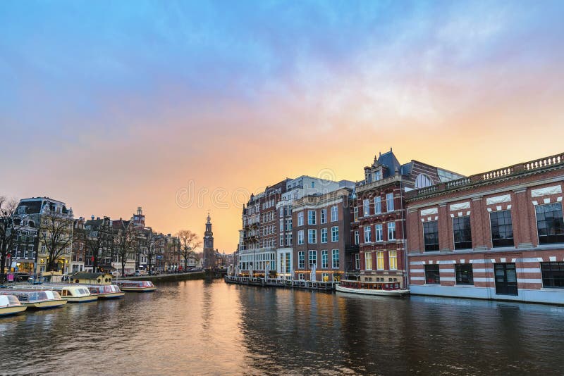 Amsterdam Netherlands, Sunset City Skyline Stock Photo - Image of house ...