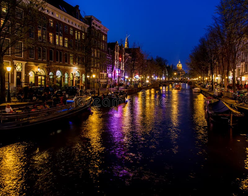 Amsterdam night editorial stock image. Image of illuminated - 40025884