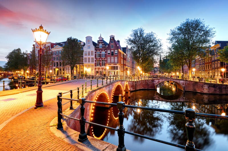 Amsterdam at Night, Netherlands Stock Photo - Image of cityscape ...