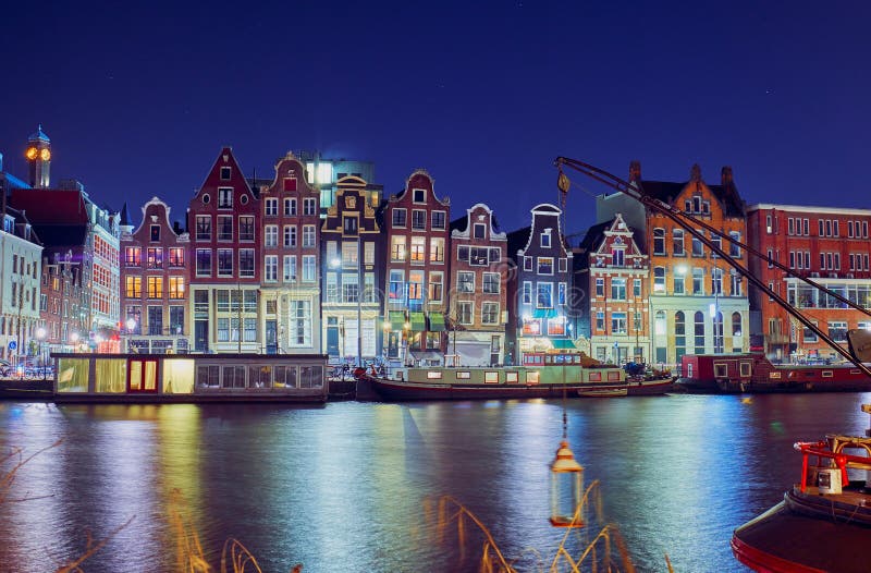 Amsterdam at Night, the Netherlands Stock Photo - Image of night ...