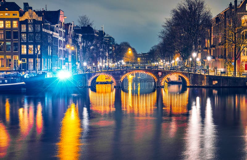 Amsterdam at Night, the Netherlands Editorial Photography - Image of ...