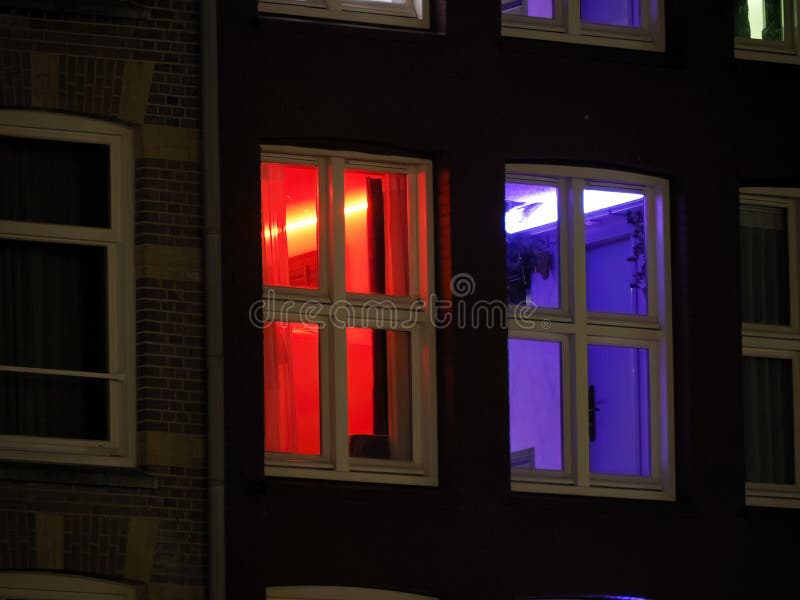 Amsterdam Red District at Night Stock Image - Image of view, neon ...