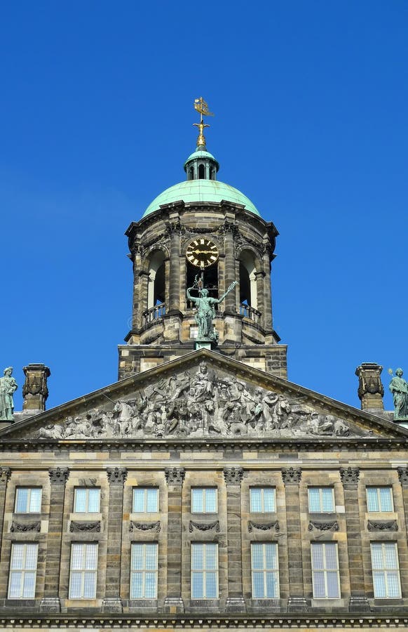 Amsterdam Royal Palace Clock Tower Stock Photo - Image of renaissance ...