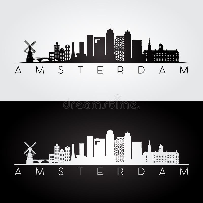 Amsterdam Skyline and Landmarks Silhouette. Stock Vector - Illustration ...
