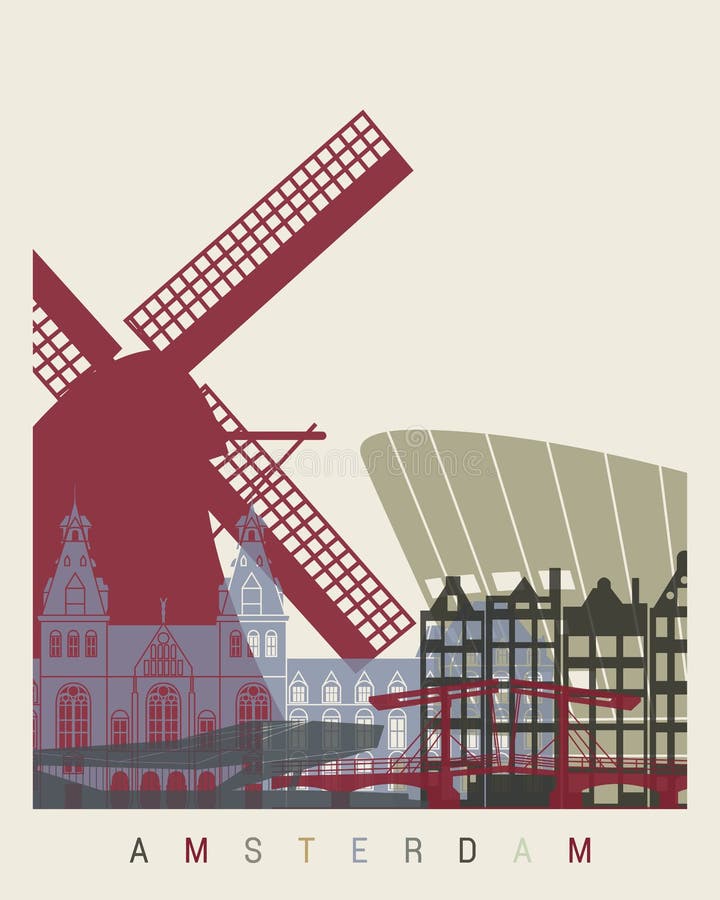 Amsterdam Skyline and Landmarks Silhouette. Stock Vector - Illustration ...
