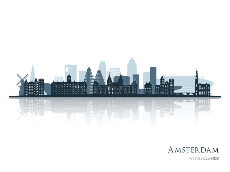 Amsterdam Skyline and Landmarks Silhouette. Stock Vector - Illustration ...