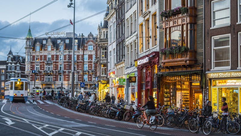 Amsterdam Street View in the Evening Editorial Stock Photo - Image of ...