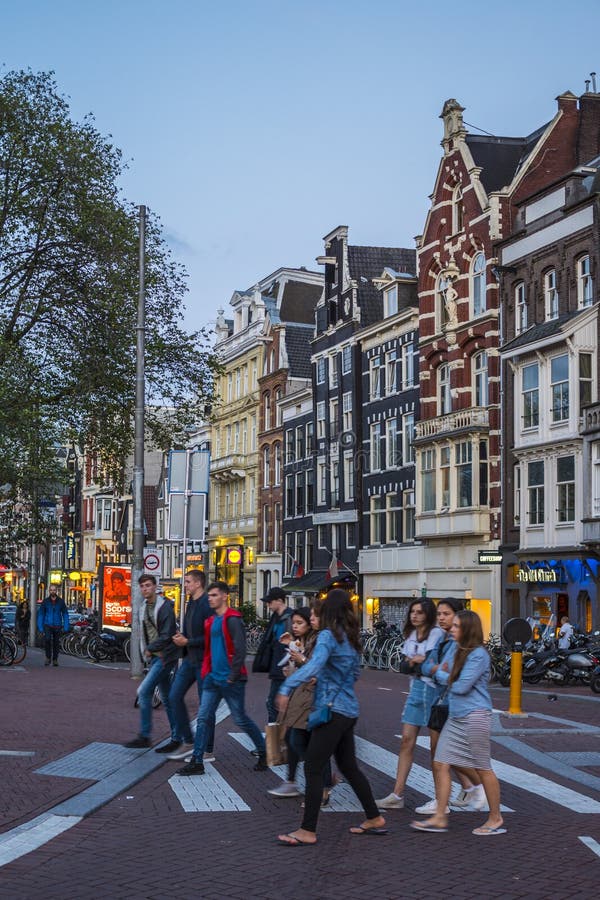 Amsterdam Street View in the Evening Editorial Photography - Image of ...