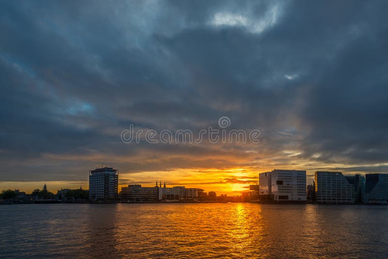 Amsterdam Sunset Panoramic View from an a Dam Lookout Observation Tower ...