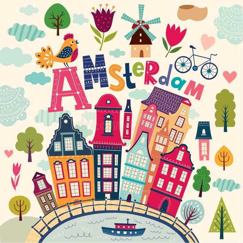 Amsterdam symbols stock vector. Illustration of mill - 58710670