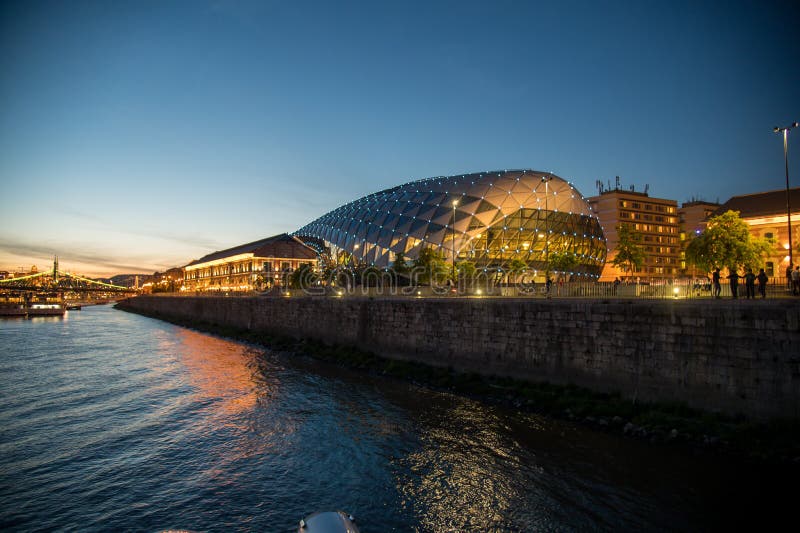BÃ¡lna Whale Building Budapest Hungary at Night Editorial Stock Image ...