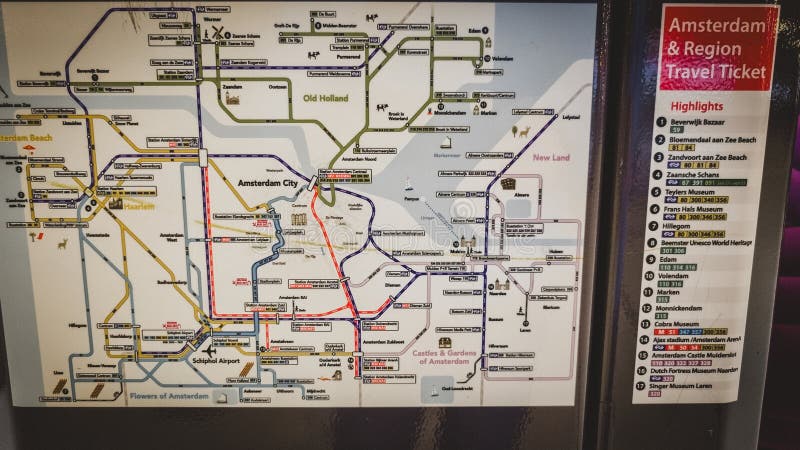 Amsterdam and Region, Travel Ticket, Amsterdam City Map Editorial Stock ...