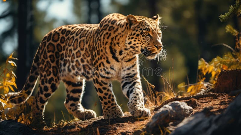 Amur Leopard in Nature in Forest. Amur Leopard Rare Animal. Ai ...