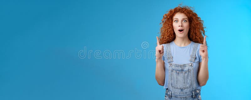 Amused Astonished Impressionable Cute Redhead Curly Girl Open Mouth