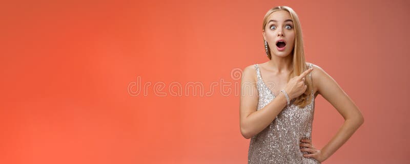 Amused Speechless Impressed European Blong Girl Drop Jaw Widen Eyes