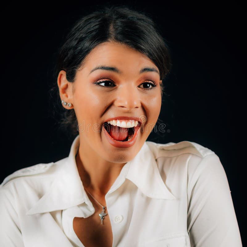 Amused woman looking away stock photo. Image of view - 33740956