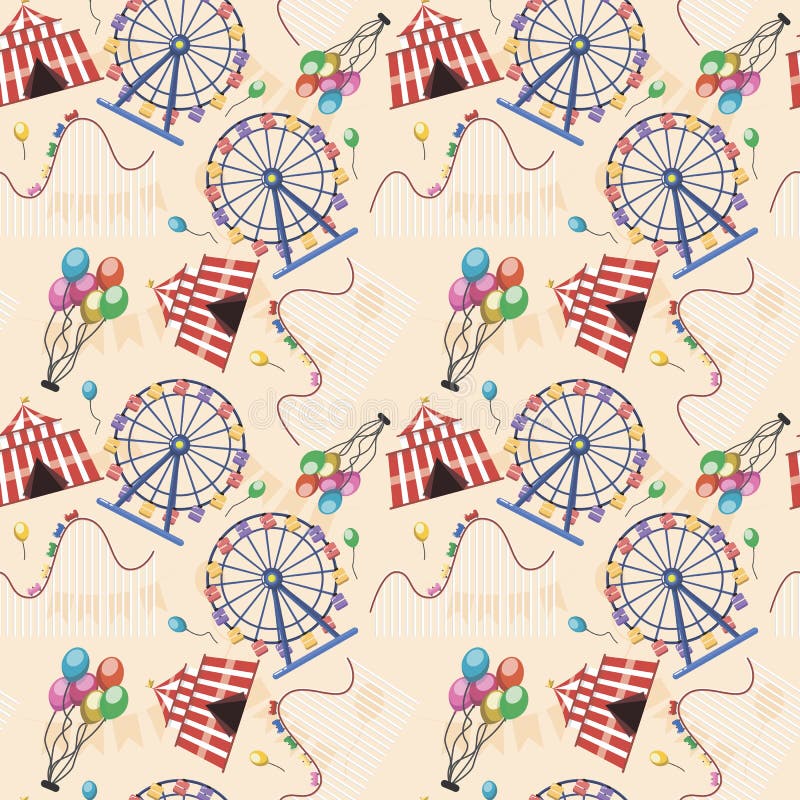 Amusement Entertainment Park Seamless Pattern Vector Illustration Stock ...