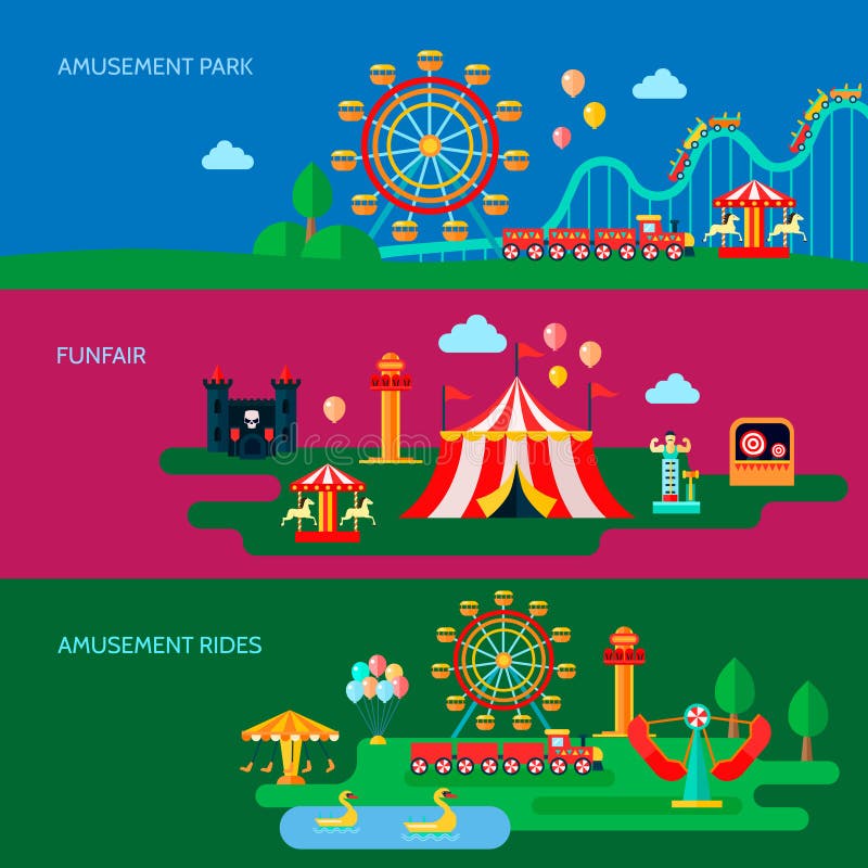 Amusement Park Banners Set stock vector. Illustration of flat - 75570714