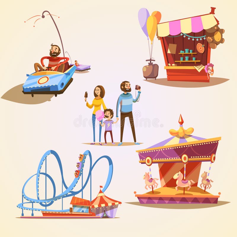 Amusement park cartoon set stock vector. Illustration of family - 70084395