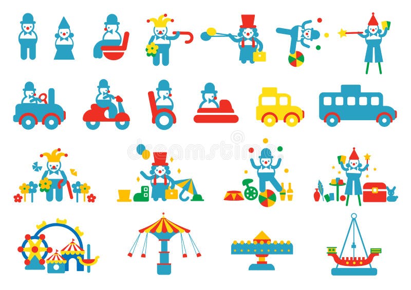 Amusement Park Clown Icons Sets Stock Vector - Illustration of ...