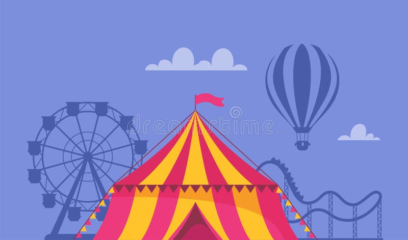Amusement Park Icons. Vector Carnival Circus Tent, Ferris Wheel, Roller ...