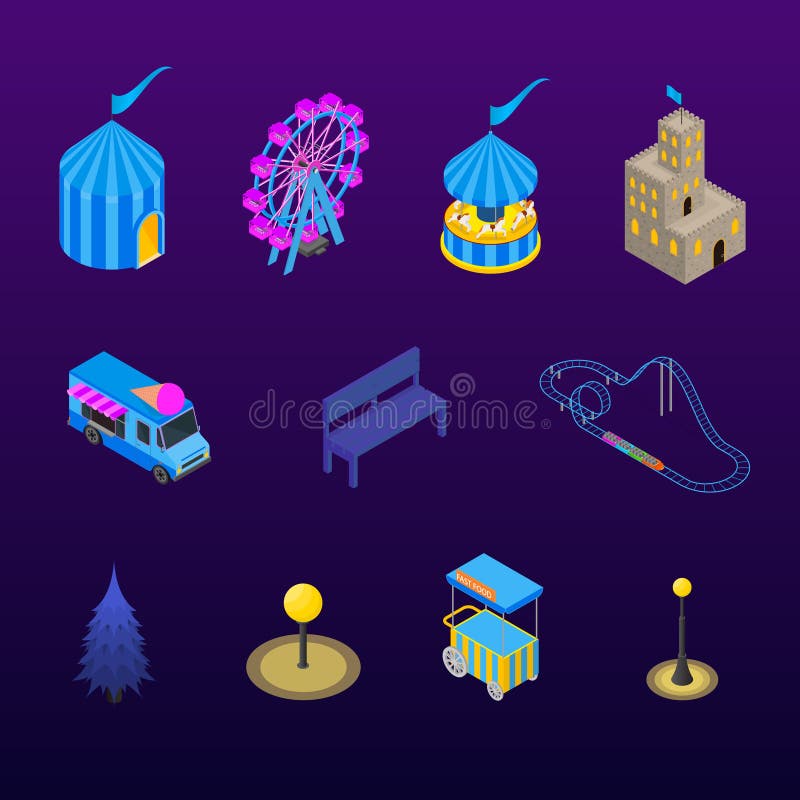 Amusement Park Concept Icon Set 3d Isometric View. Vector Stock Vector ...
