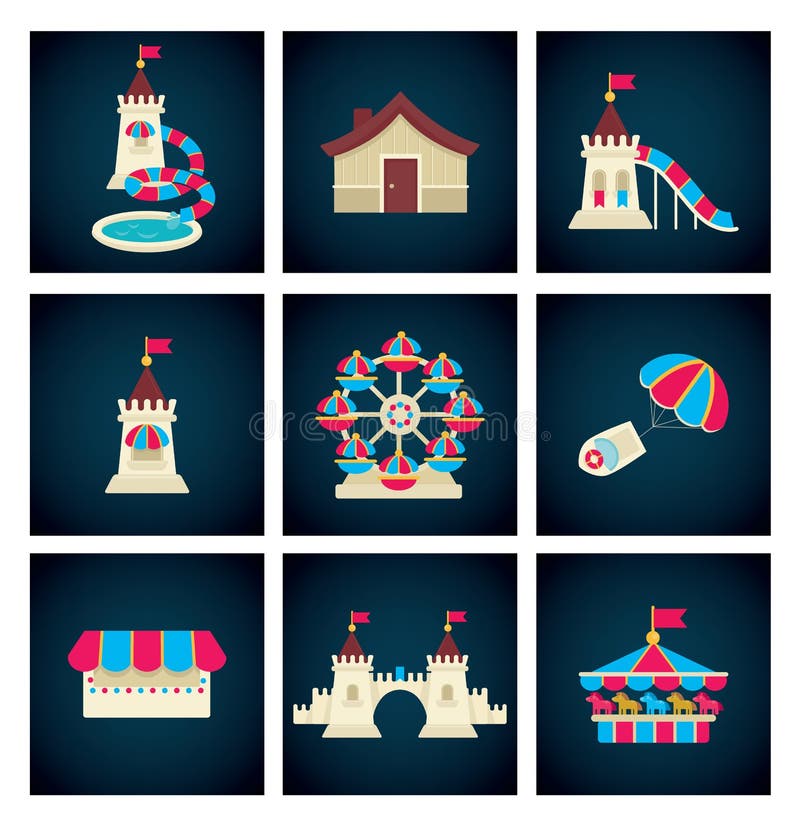 Amusement park icons stock vector. Illustration of boat - 43942224