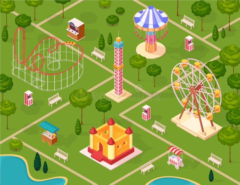 Amusement Park Isometric Seamless Pattern Stock Vector - Illustration ...