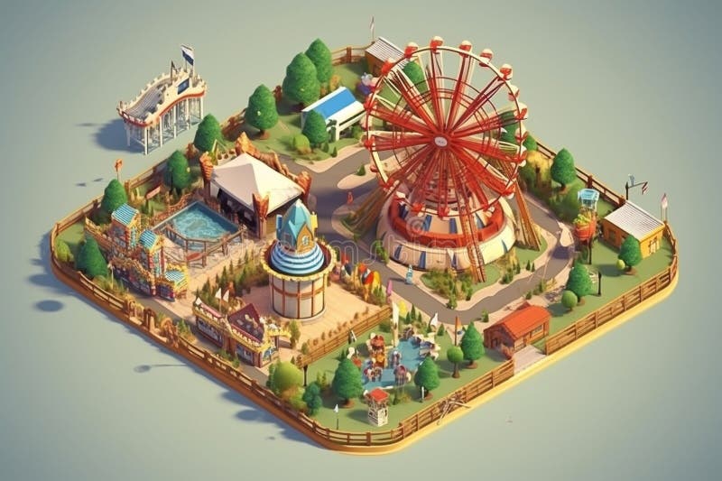 Amusement Park. Isometric View. Generative AI Stock Illustration ...