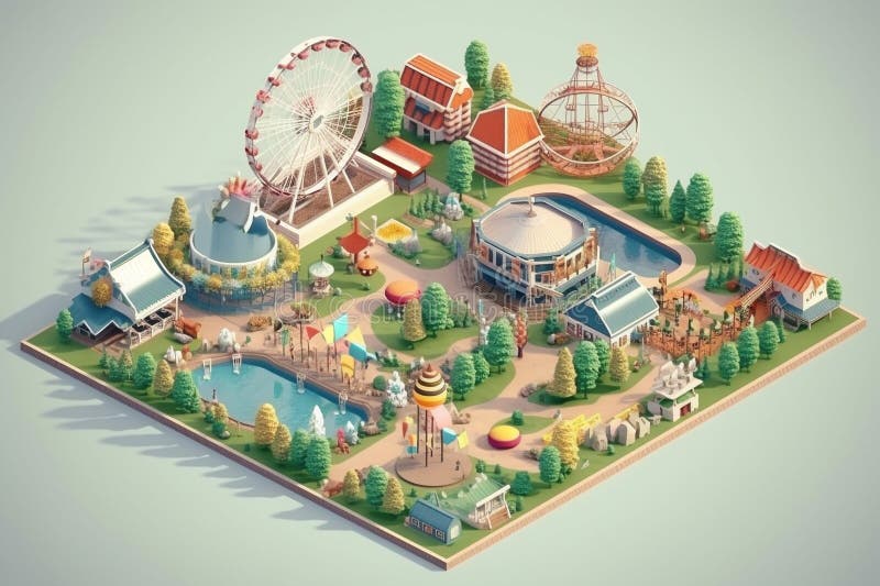 Amusement Park. Isometric View. Generative AI Stock Illustration ...