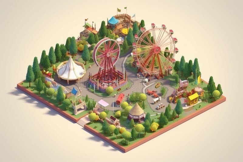 Amusement Park. Isometric View. Generative AI Stock Illustration ...