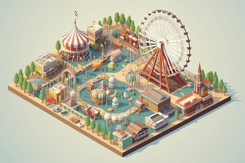 Amusement Park. Isometric View. Generative AI Stock Illustration ...