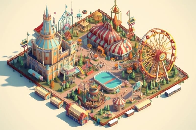 Amusement Park. Isometric View. Generative AI Stock Illustration ...