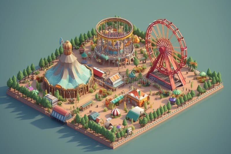Amusement Park. Isometric View. Generative AI Stock Illustration ...