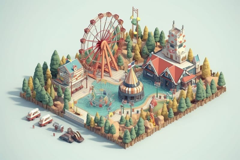 Amusement Park. Isometric View. Generative AI Stock Illustration ...
