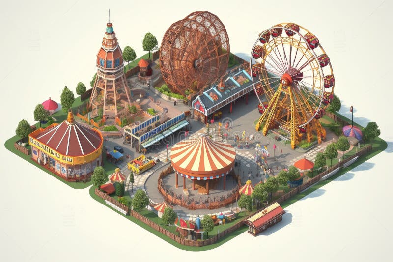 Amusement Park. Isometric View. Generative AI Stock Illustration ...