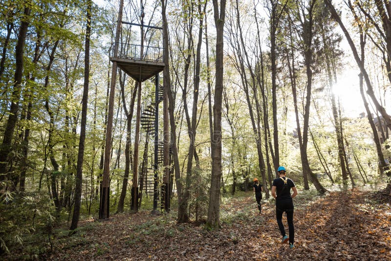 Amusement Park with Jumping Tower Stock Photo - Image of adventure ...