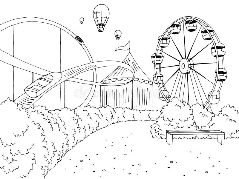 Blank Theme Park Map Sketch Coloring Page