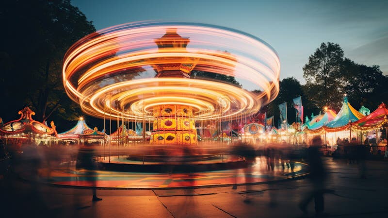 Amusement Park with People Motion Blur View Long Exposure, Concept of ...