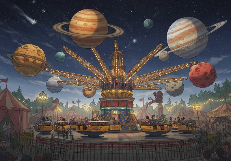 An Amusement Park Ride with a Central Tower and Radiating Arms, Each ...