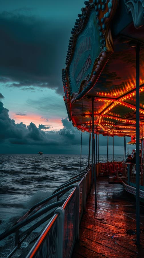 An Amusement Park with Rides on a Beach, in the Style of Punk Rock ...