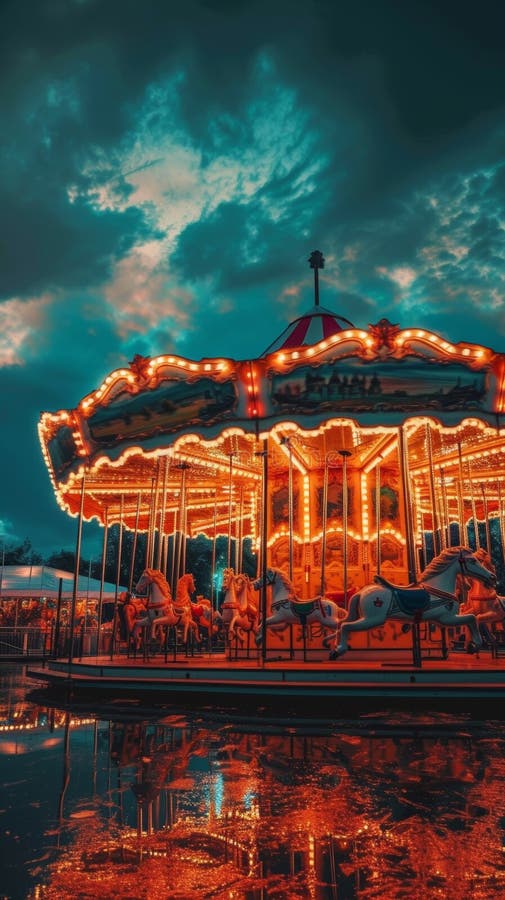 An Amusement Park with Rides on a Beach, in the Style of Punk Rock ...