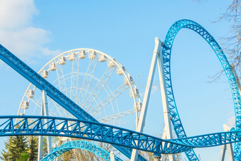 Amusement Park Rides, Ferris Wheel Roller Coaster Stock Photo - Image ...