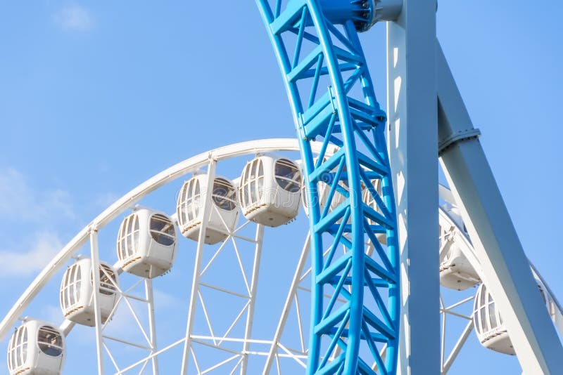 Amusement Park Rides, Ferris Wheel Roller Coaster Stock Photo - Image ...
