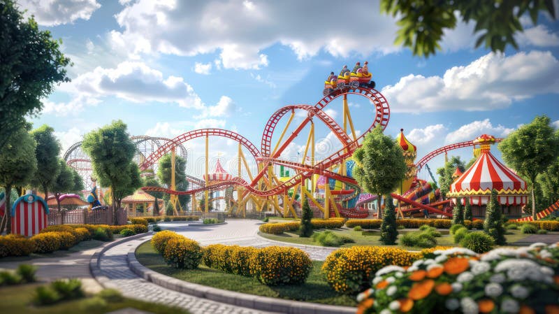 Amusement Park with Rollercoaster Created with Generative AI. Big ...